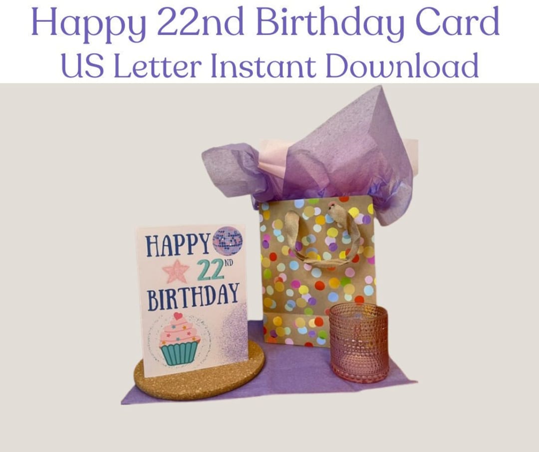 Happy 22nd Birthday Card/happy 22nd Birthday Printable Card/22nd ...