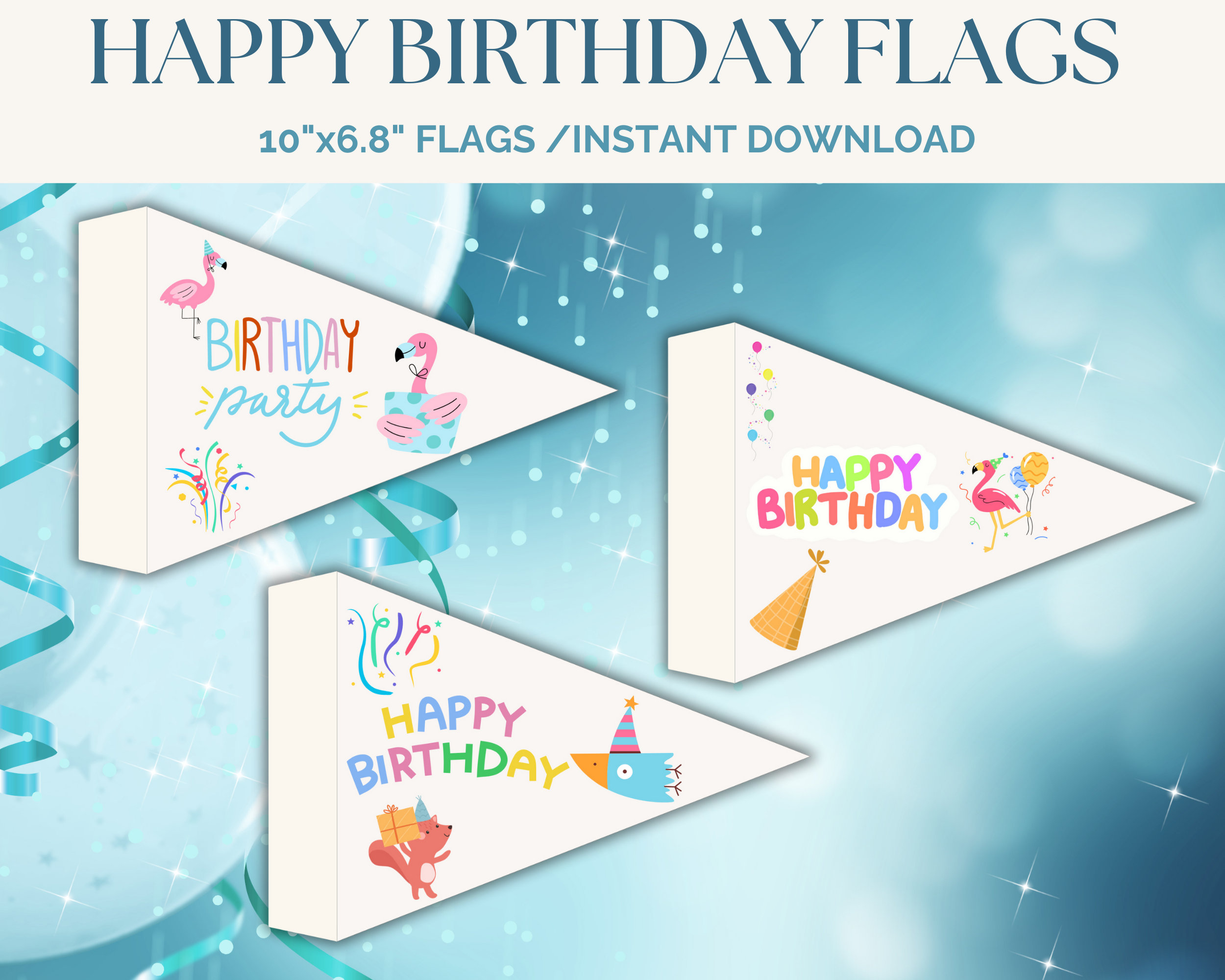 Happy Birthday Printable Flags/set Ot Three Printable Birthday Flags ...