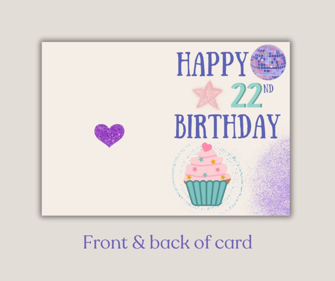 Happy 22nd Birthday Card/happy 22nd Birthday Printable Card/22nd Birthday Card/22nd Birthday ...