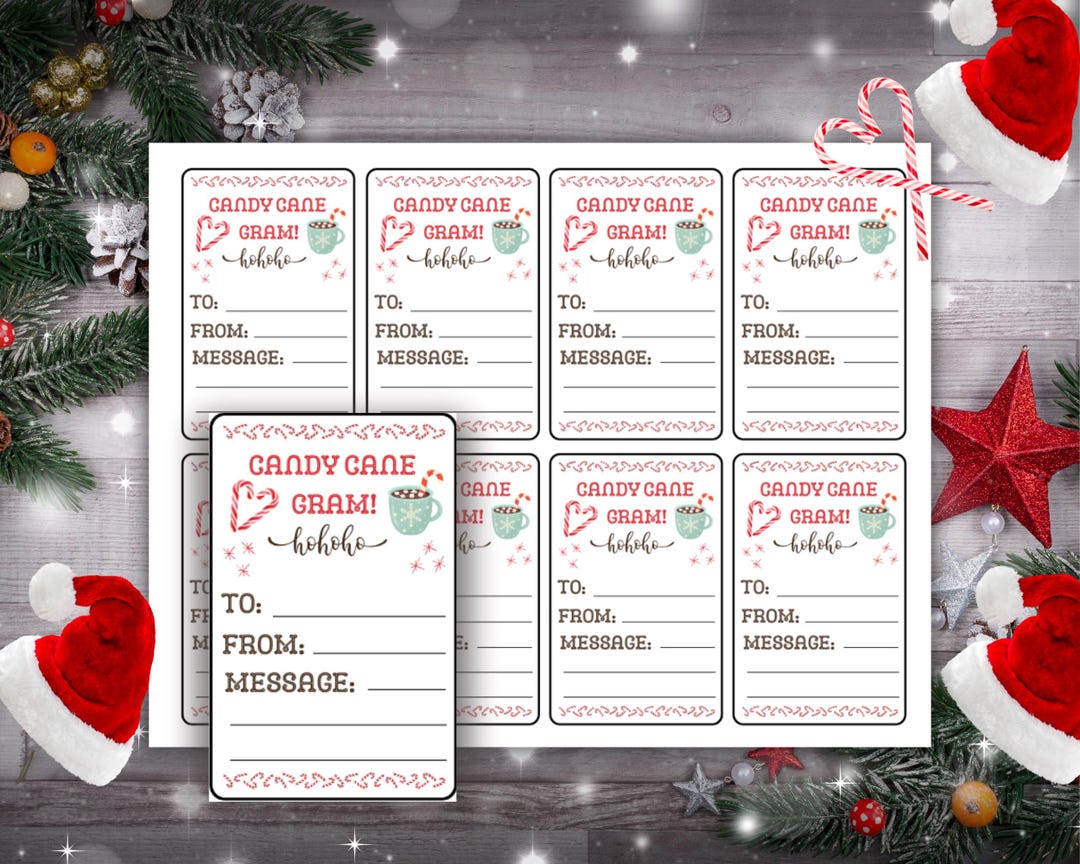 Festive Candy Cane Gram Cards-instant Download/holiday Candy Cane Gram ...