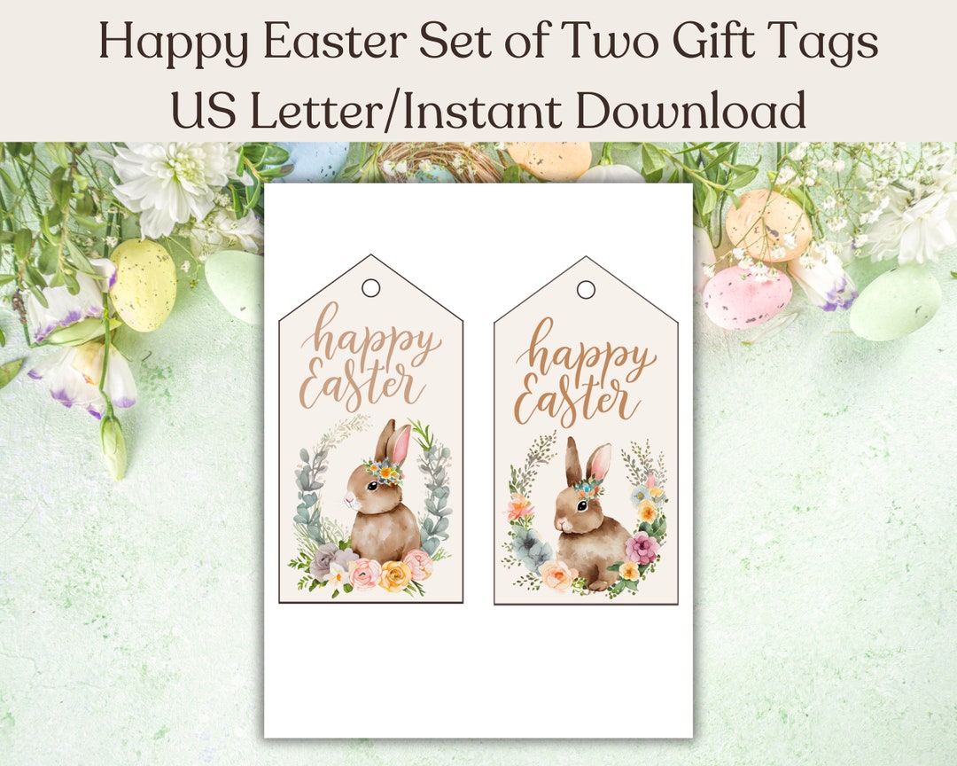Printable Set of Two Easter Gift Tags/set of Two Happy Easter Treat ...