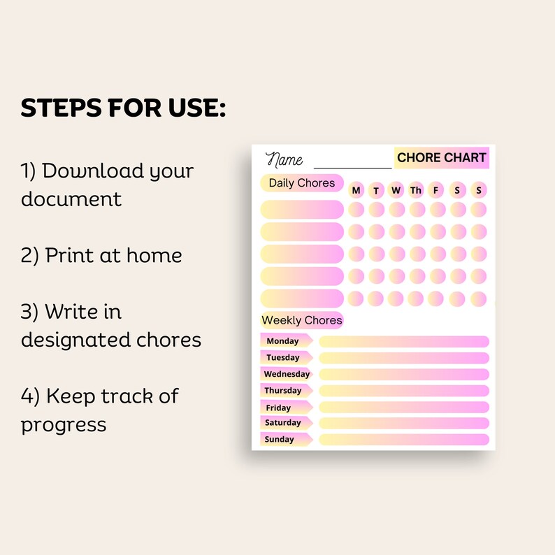 Chore Chart Printable for Kids or Adults/chore Tracker/to Help Busy ...