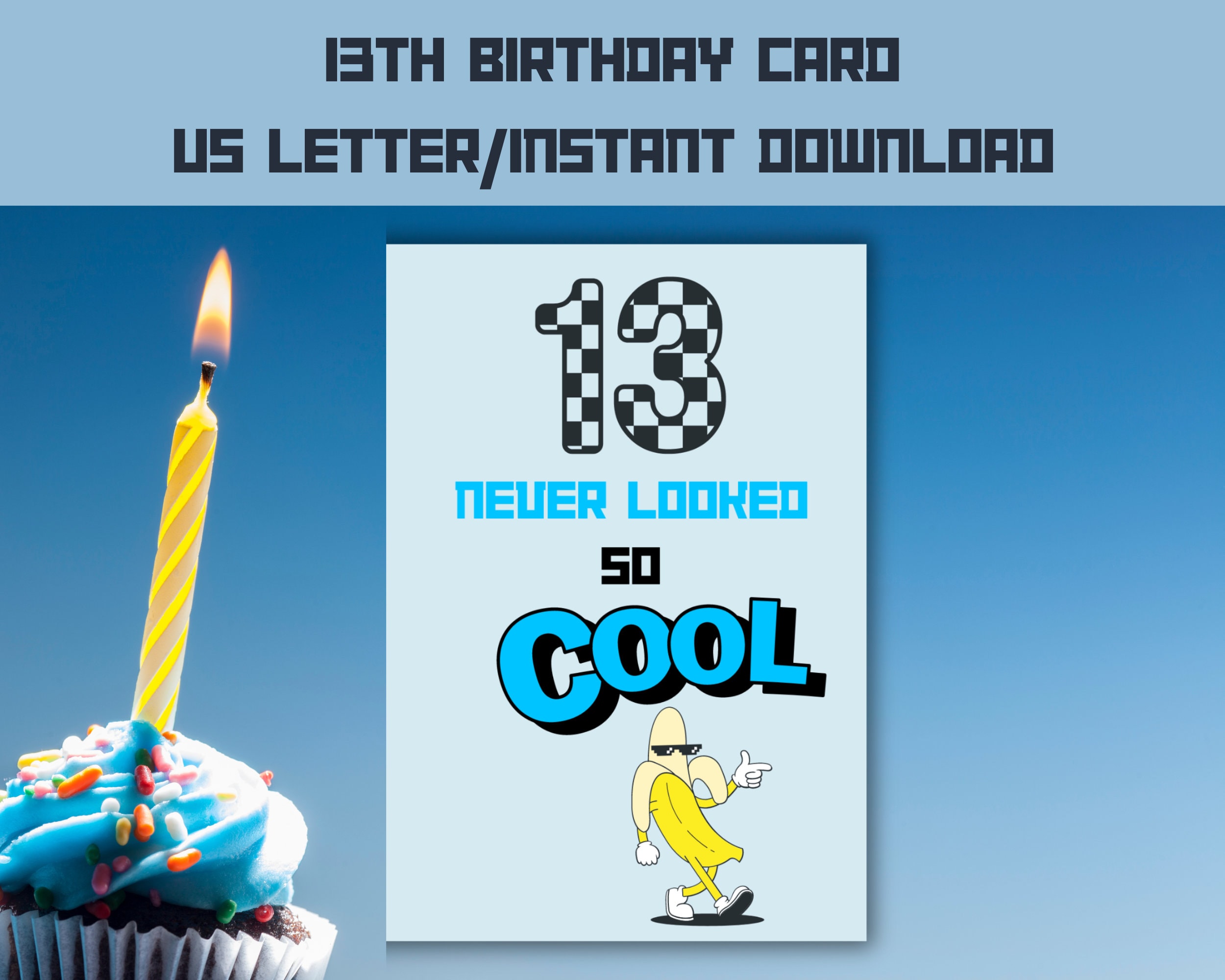 Printable 13th Birthday Card for A Boy/13th Printable Birthday/13 Year ...