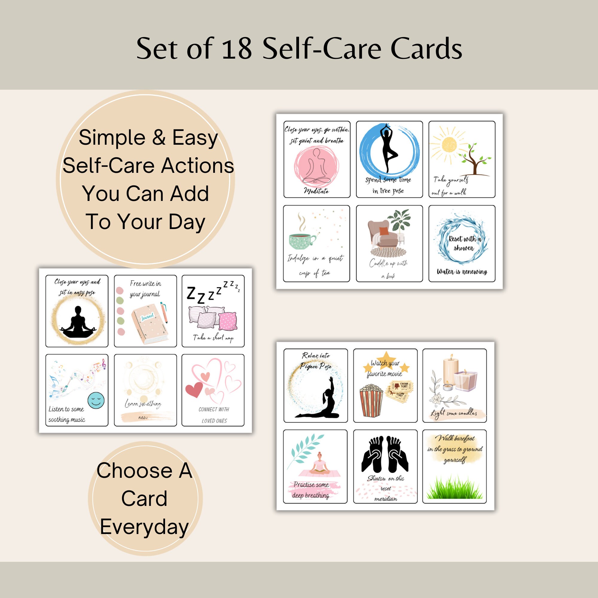 Self Care Cards Deck for Anxiety/self Care Cards for Busy Women/self ...