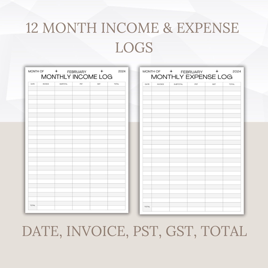 2024 12 Month Canadian Income and Expense Log Sheets/income and Expense ...
