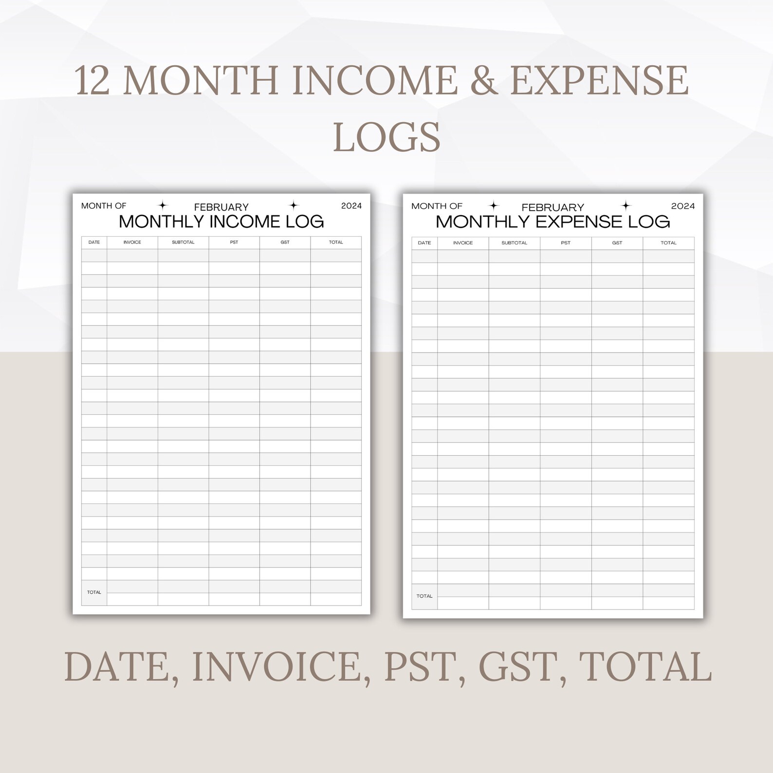 2024 12 Month Canadian Income and Expense Log Sheets/income and Expense ...