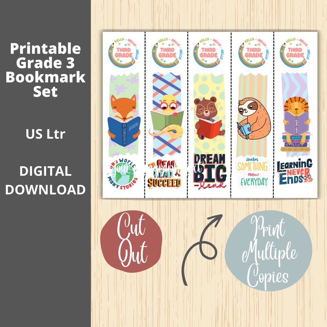 Printable Third Grade Bookmarks/ Grade 3 Bookmarks/set of 5 Fun ...
