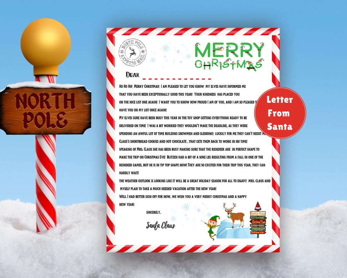 Santa Claus Personalized Letter for Kids-instant Download for Christmas ...