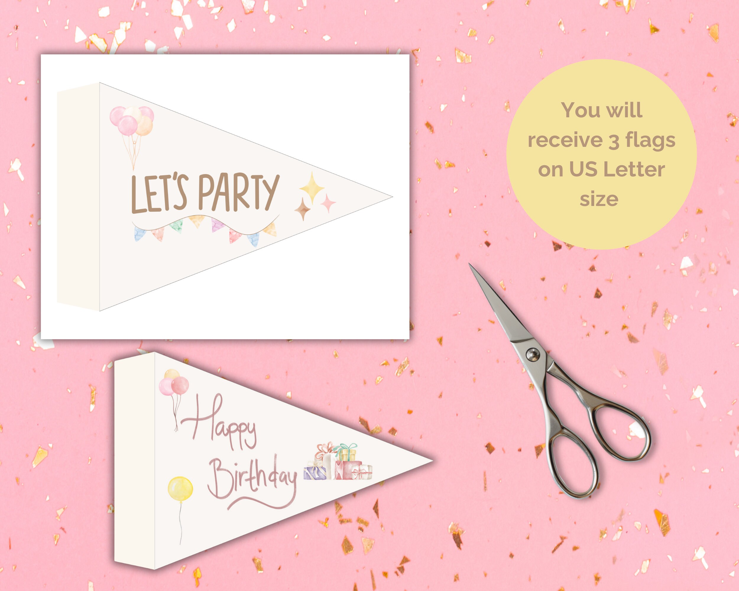 Happy Birthday Printable Flags/set of Three Printable Birthday Flags ...