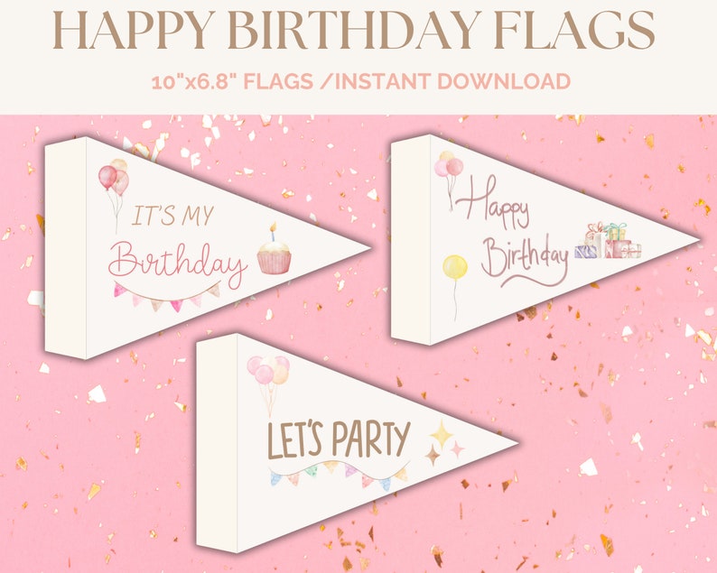 Happy Birthday Printable Flags/set of Three Printable Birthday Flags ...
