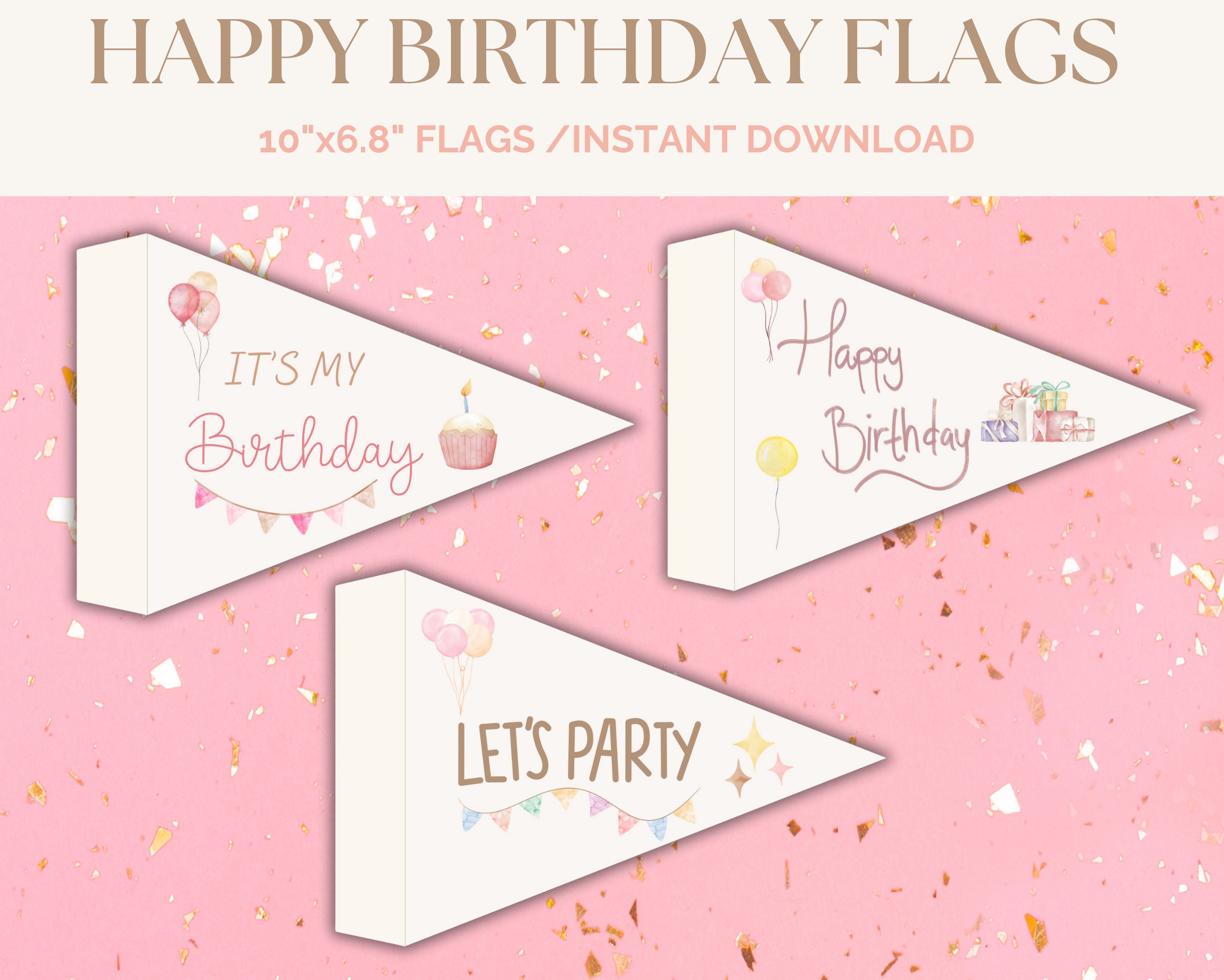 Happy Birthday Printable Flags/set of Three Printable Birthday Flags ...