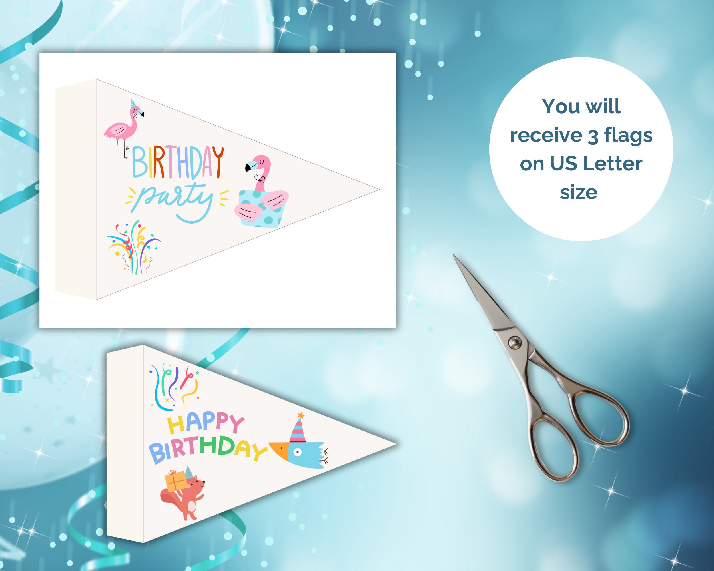 Happy Birthday Printable Flags/set Ot Three Printable Birthday Flags ...
