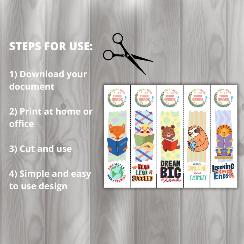 Printable Third Grade Bookmarks/ Grade 3 Bookmarks/set of 5 Fun ...