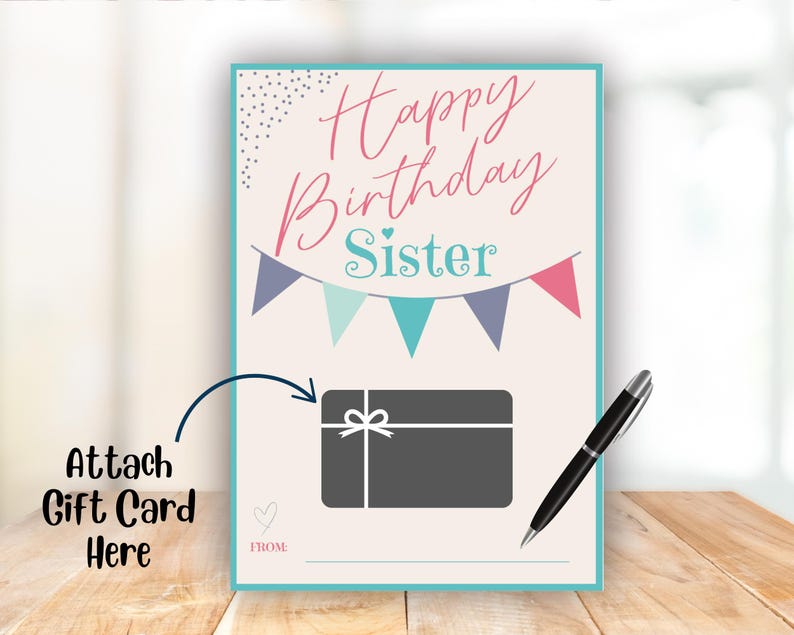 Happy Birthday Sister Gift Card Holder Instant Download-personalized ...
