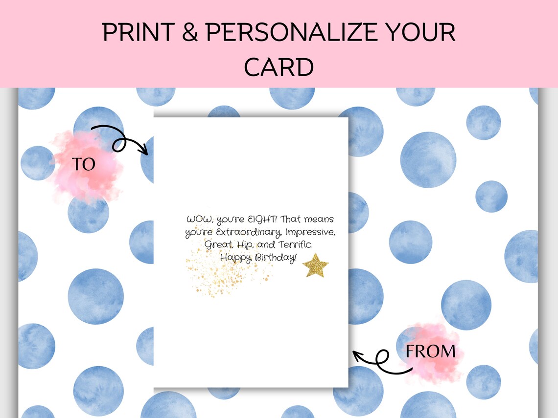 8th Birthday Cupcake Printable Card/8th Birthday Girl Card/cupcake ...