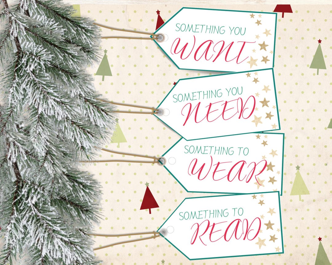 Festive Holiday Gift Tags Set/fun Want and Need Tags for Your Christmas ...