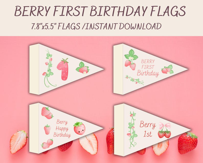 Berry First Birthday Printable Flags/berry First Birthday Printable ...
