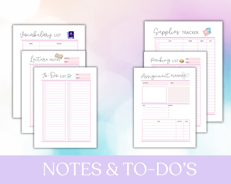 Pink Student Planner Printable/student Assignment Planner/student Exam ...