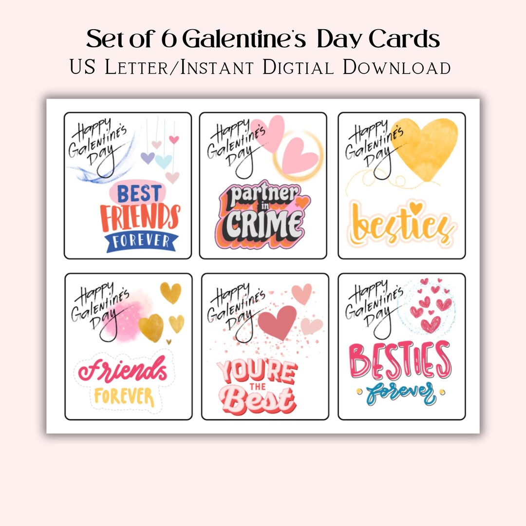 Set of 6 Printable Galentine's Day Cards/ Cute Cards to Give to Your ...