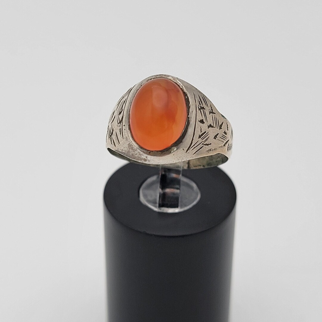 Vintage Kuchi Tribe Ring Size 5 With Agate Stone & Etched Band - Etsy