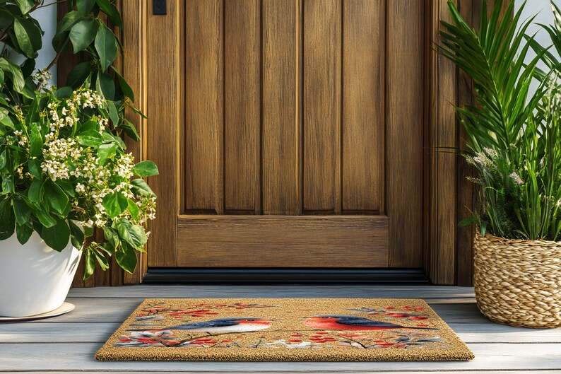 Christmas Robin Doormat, Birds Welcome Mat, Cute Holiday Outdoor ...