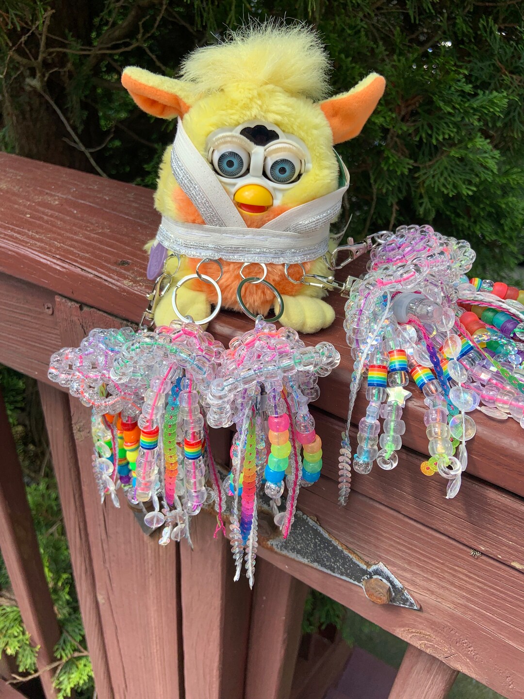 Clear Rainbow Light up Kandi Jellyfish Pony Bead Keychain *chosen at ...
