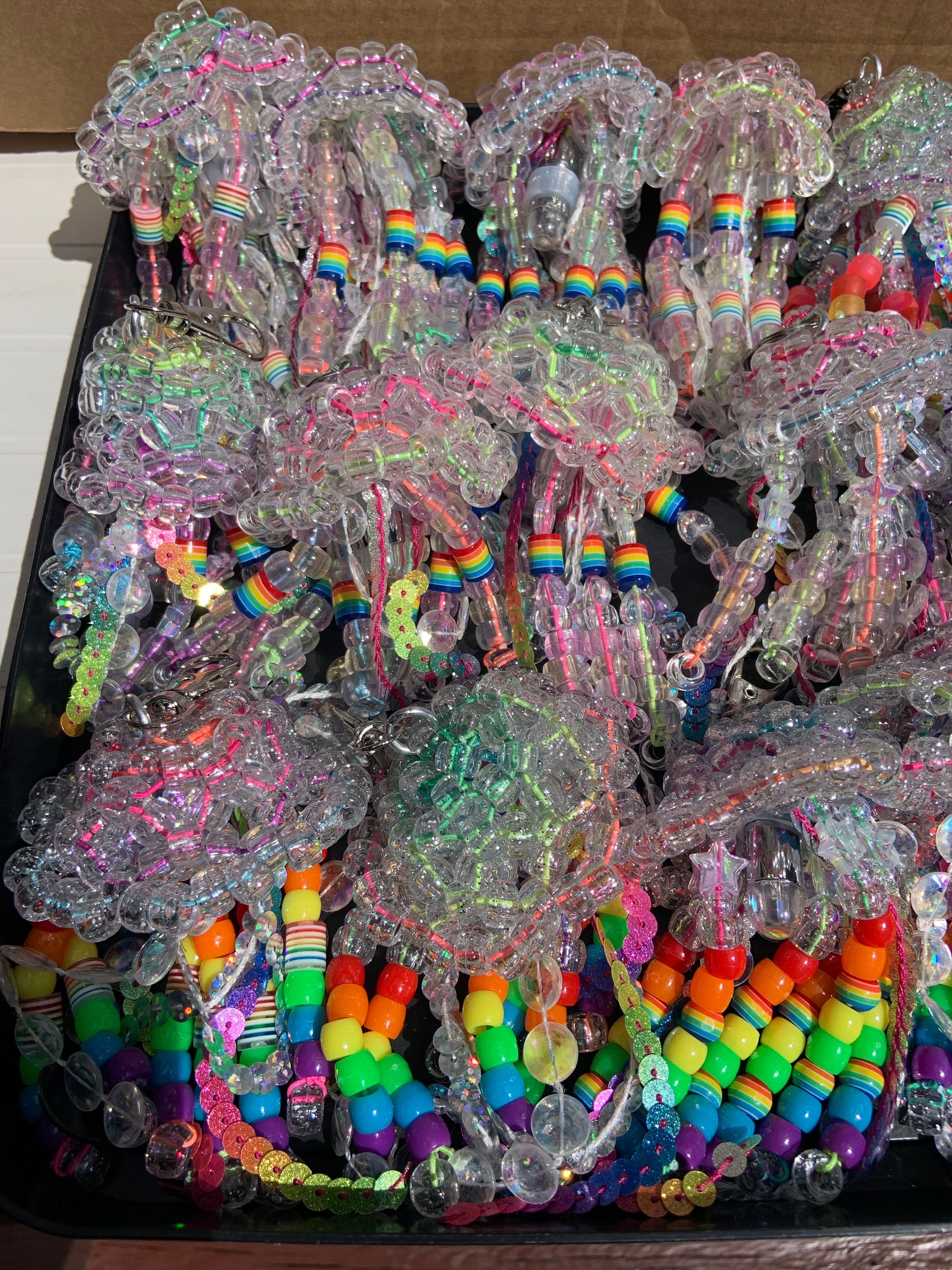 Clear Rainbow Light up Kandi Jellyfish Pony Bead Keychain *chosen at ...