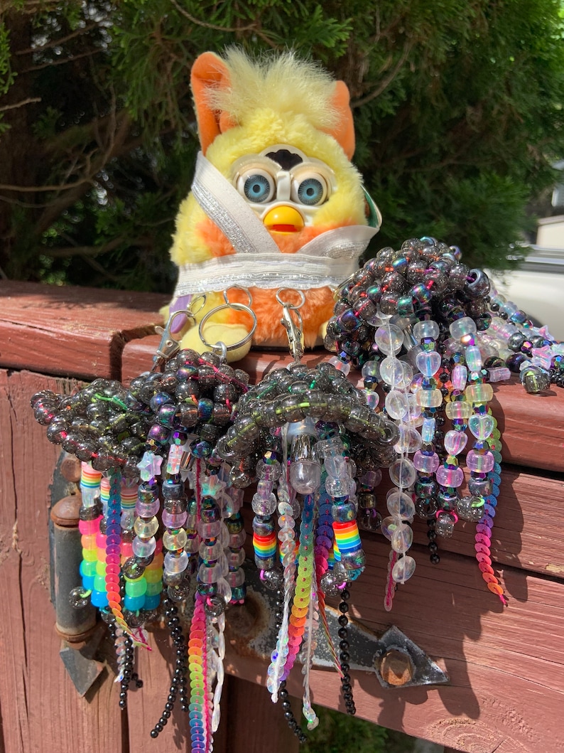 Dark Rainbow Light up Kandi Jellyfish Pony Bead Keychain *chosen at ...