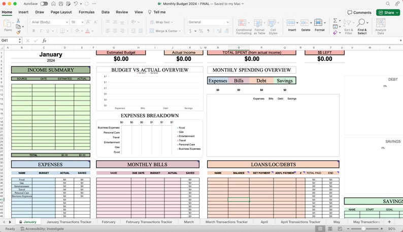2024 Budget Template Pastels - Etsy