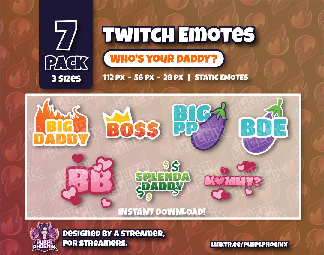 7 Pack Twitch Emotes - "who's Your Daddy?" - 3 Sizes - Static Emotes - Etsy