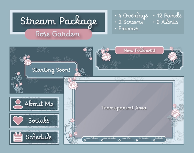 Twitch Stream Overlay Package - "rose Garden" - Etsy