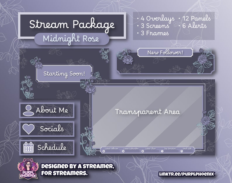 Twitch Overlay Stream Package - "midnight Rose" - Etsy