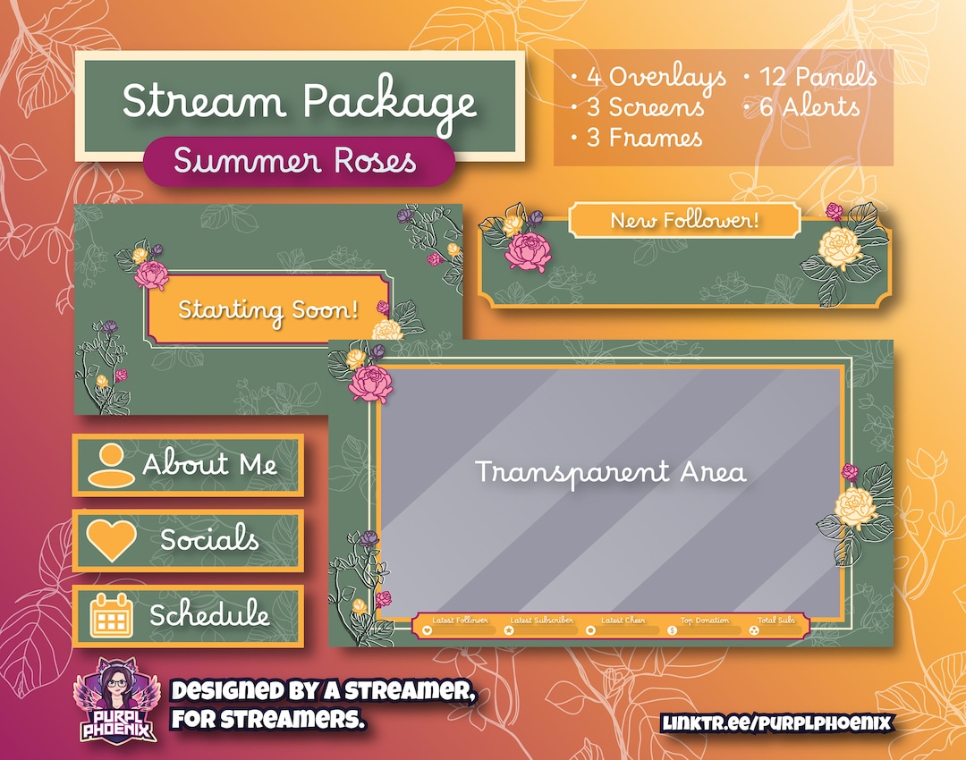 Twitch Stream Overlay Pack - "summer Roses" - Etsy