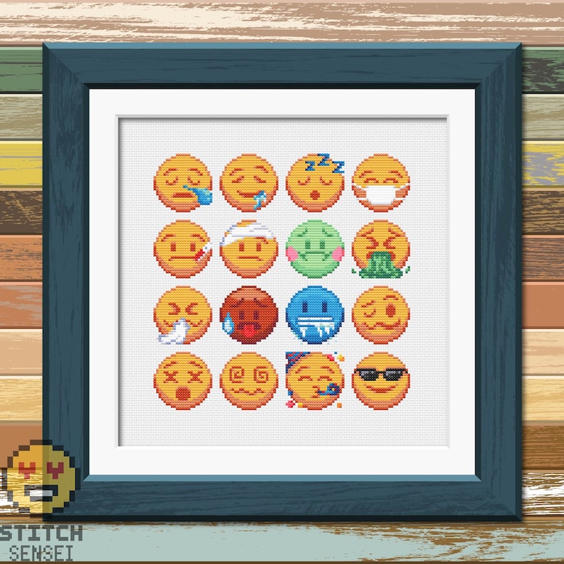 Emoji Cross-stitch Pattern | Cute Modern PDF Chart | Fun Digital ...