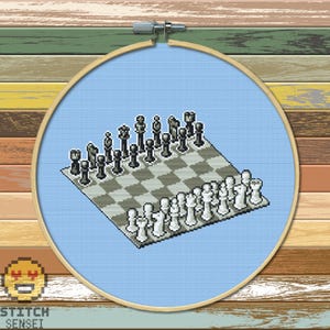 Pixel Chess Set Cross Stitch Pattern | Black and White Chess Pieces PDF ...