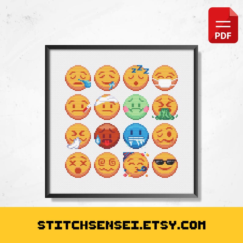 Emoji Cross-stitch Pattern | Cute Modern PDF Chart | Fun Digital ...