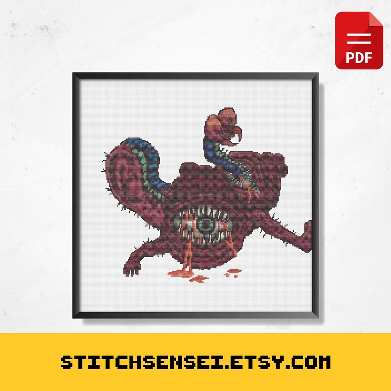 Deformed Body Horror Creature Cross Stitch Pattern | Creepy Pixel Art ...