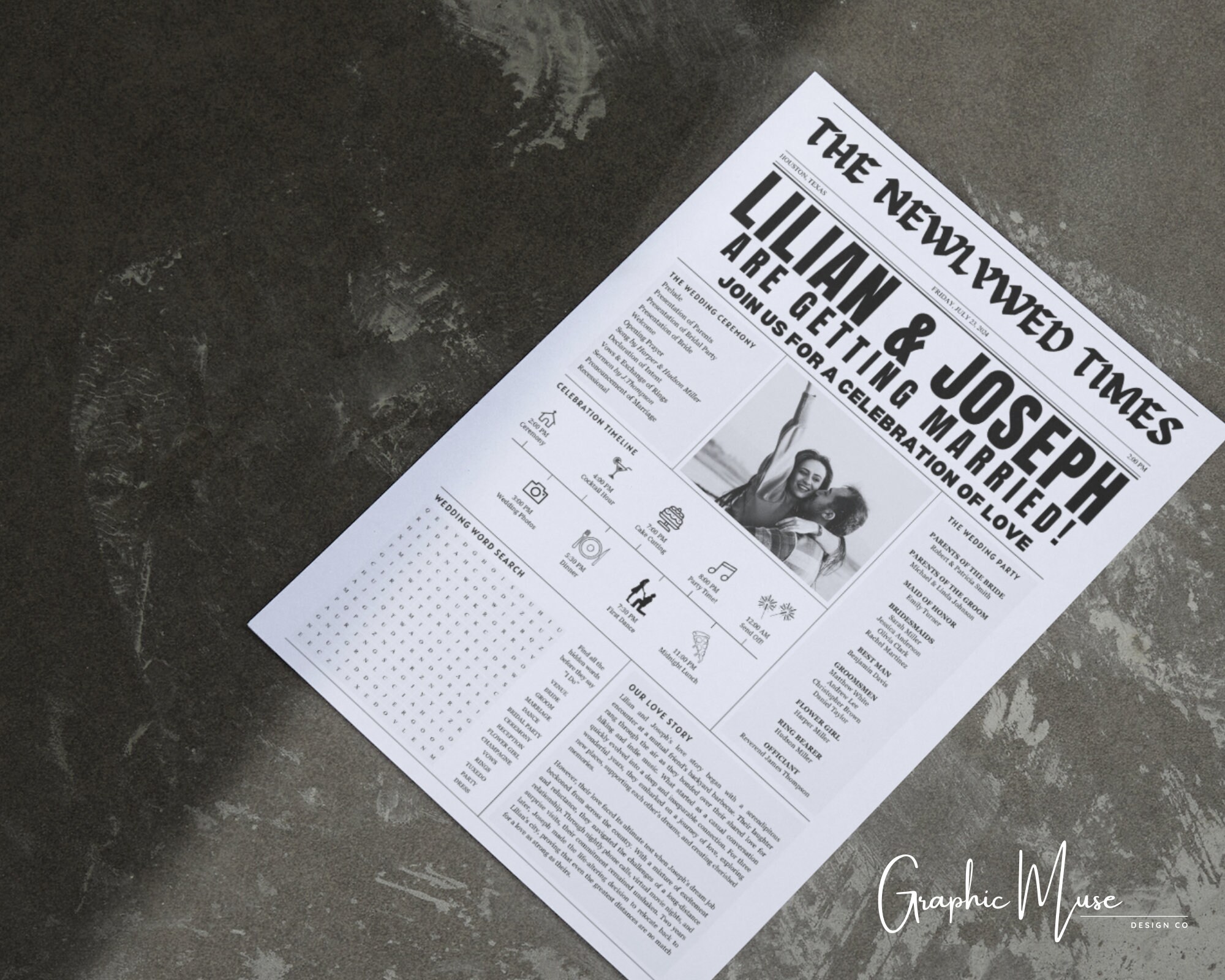 Newspaper Wedding Program Template, Editable Wedding Newspaper ...