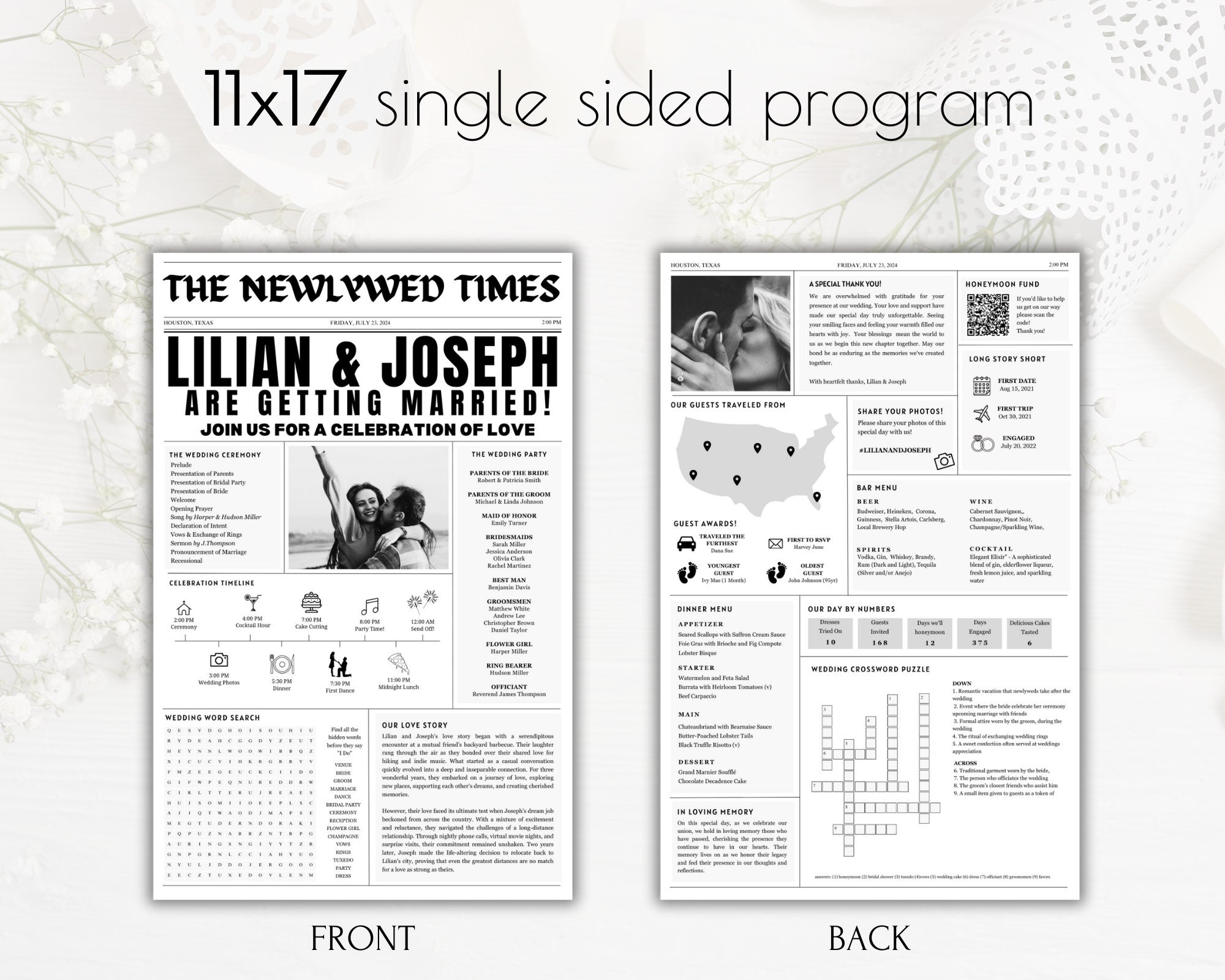 Newspaper Wedding Program Template, Editable Wedding Newspaper ...