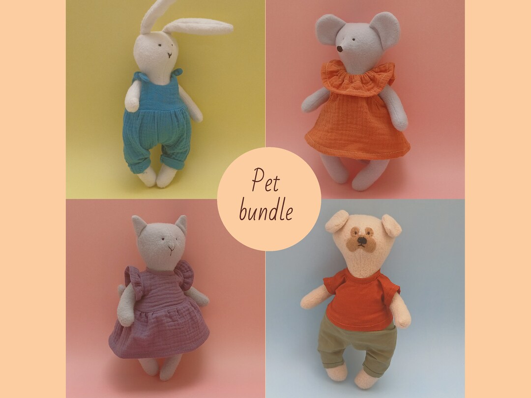 Animal Dolls, Cat, Dog, Mouse and Bunny, Sewing Pattern and Tutorial - Etsy