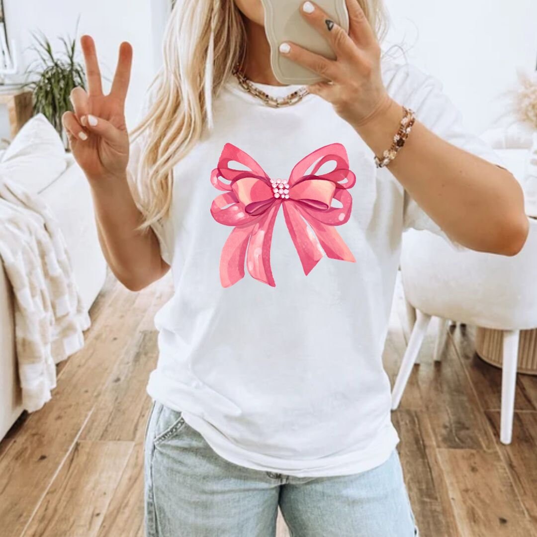 Coquette Pink Bow Shirt Boho Ribbon Shirt Girly Girl Bows and Ribbon ...