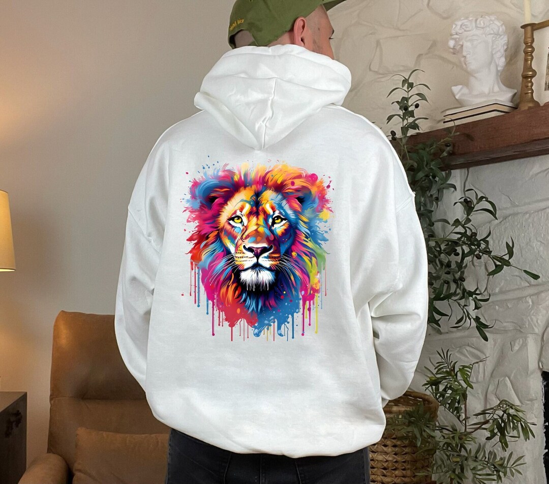 Lion Hooded Sweatshirt Paint Drip Lion Sweatshirt - Etsy