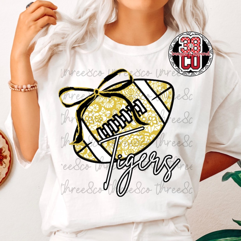 Black and Gold Gameday Png, Tiger Png, Lace Football Design, Coquette ...