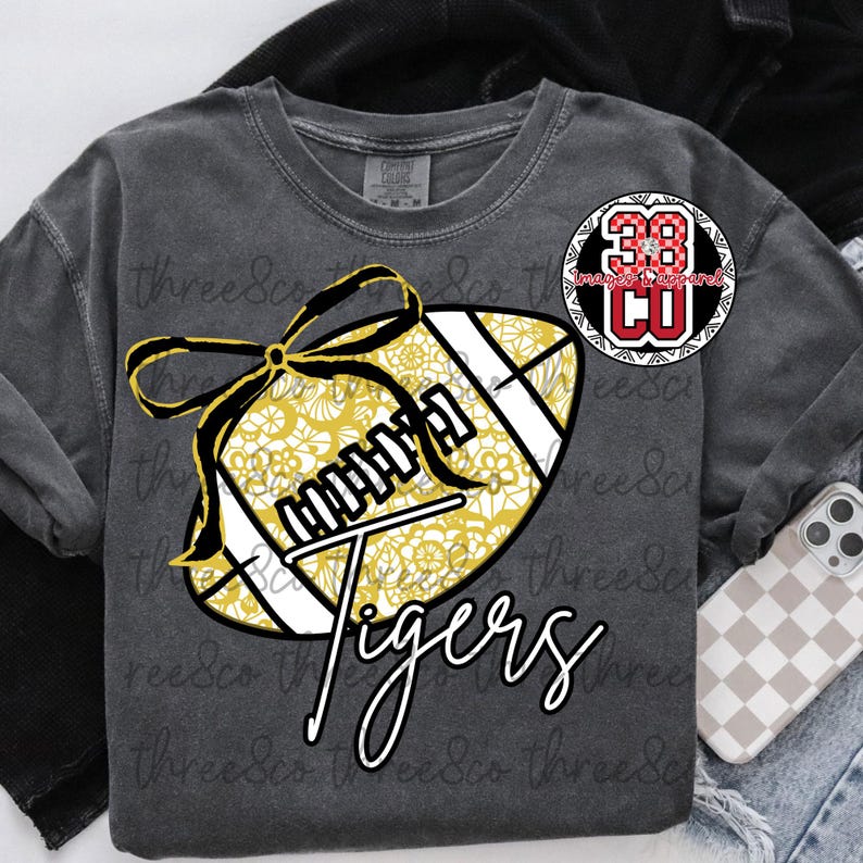 Black and Gold Gameday Png, Tiger Png, Lace Football Design, Coquette ...