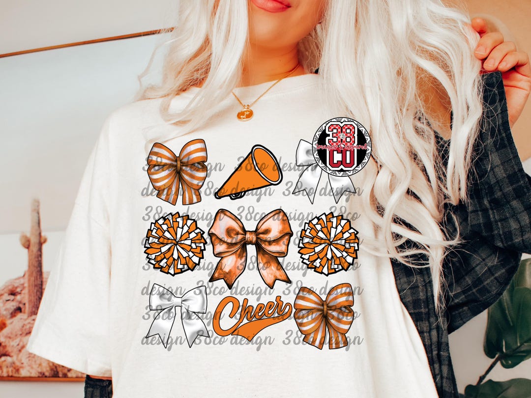 Orange Cheer Coquette Png, Team Spirit Png, Striped Bow, Cheer Coquette ...