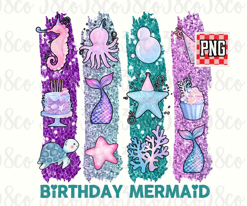 Mermaid Birthday Png, Mermaid Brush Strokes Png, Mermaid Sublimation ...