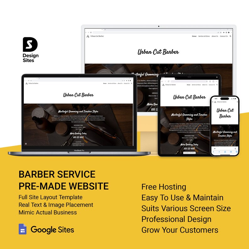 Barber Google Site Website Template, Hair Trim Online Website, Haircut ...