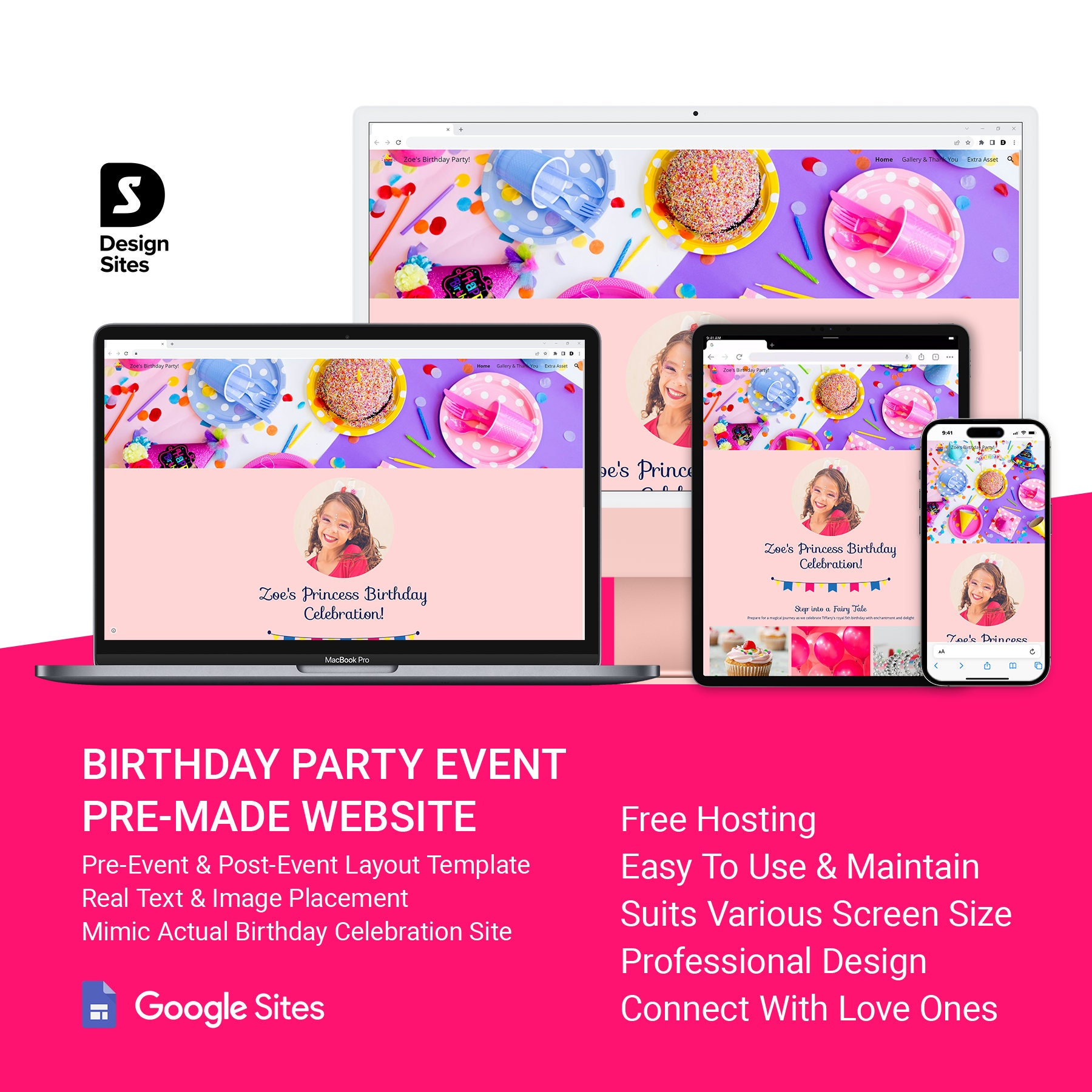 Kids Birthday Party Event Web Template Google Site, Girl Bday ...