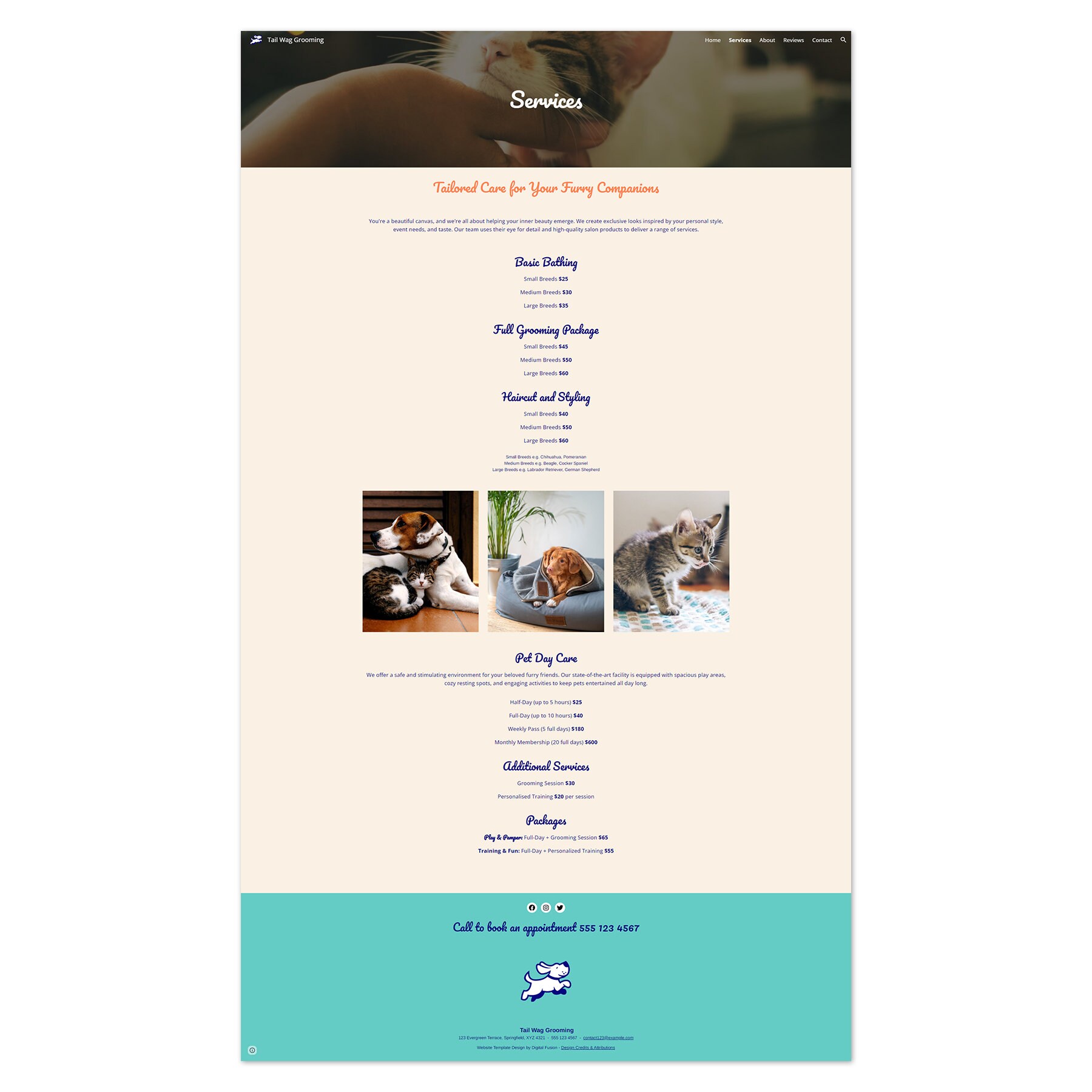 Pet Grooming Website Template Google Site, Animal Groom Online Site ...