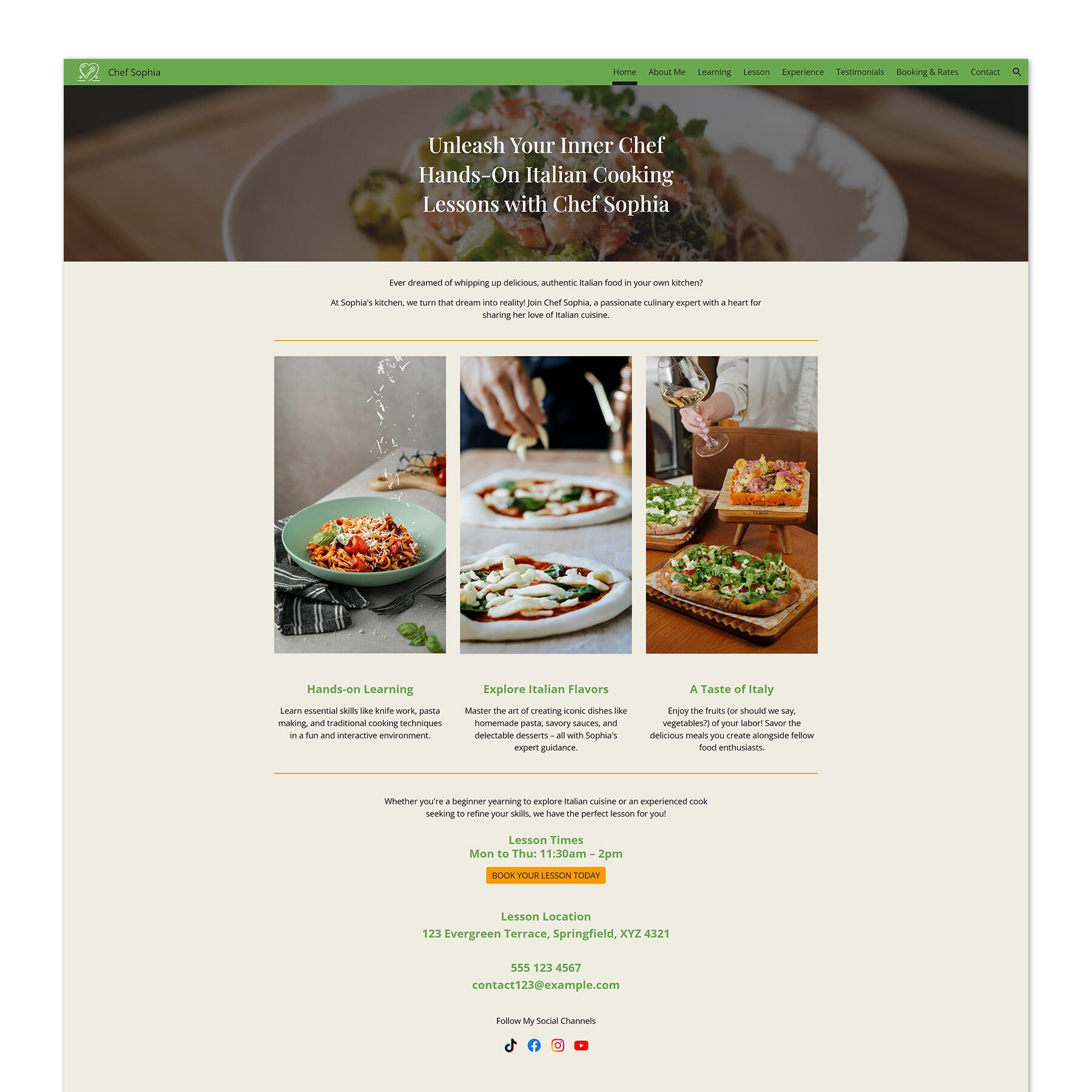 Cooking Lesson Website Template Google Site, Chef Training Cuisine Pre ...